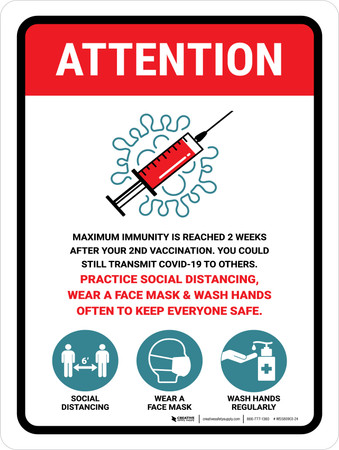 Attention: Covid-19 Vaccinations Max Immunity Portrait - Wall Sign