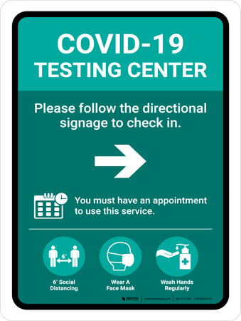 Covid-19 Testing Center Green Right Arrow Portrait - Wall Sign