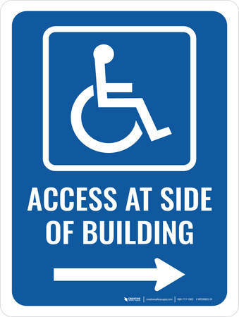 Access At Side of Building (Right Arrow) Portrait - Wall Sign
