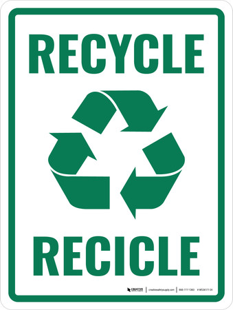Bilingual Spanish Recycle with Icon Portrait - Wall Sign | Creative ...
