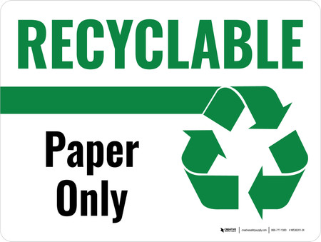 Recyclable Paper Only Green with Icon Landscape - Wall Sign