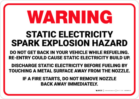 Warning: Static Electricity Spark Explosion Hazard - Wall Sign
