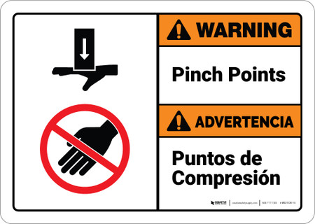 Warning: Pinch Points Bilingual Spanish - Wall Sign