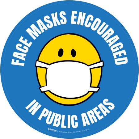 Face Masks Encouraged In Public Areas Blue Circular - Floor Sign