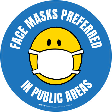 Face Masks Preferred In Public Areas Blue Circular - Floor Sign