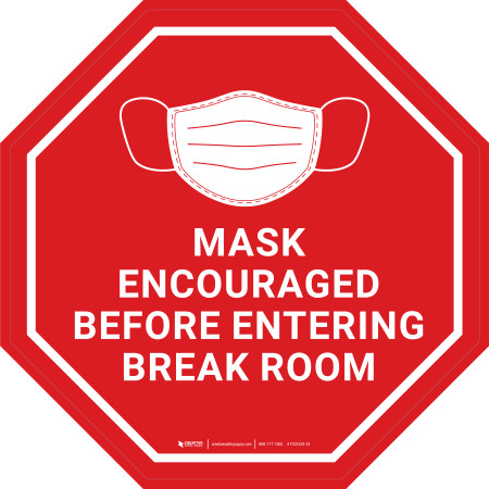 Mask Encouraged Before Entering Break Room Red Stop - Floor Sign