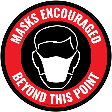 Masks Encouraged Beyond This Point Circular Red With Mask Icon - Floor Sign