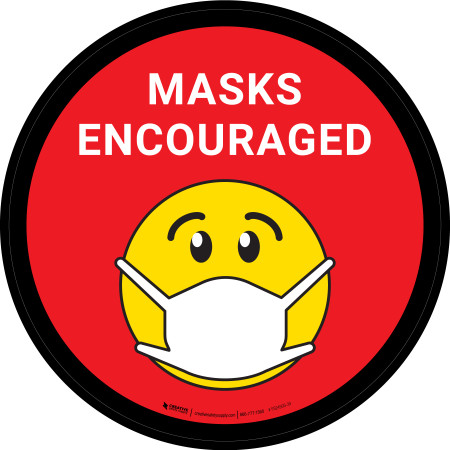 Masks Encouraged Red Round With Emoticon - Floor Sign