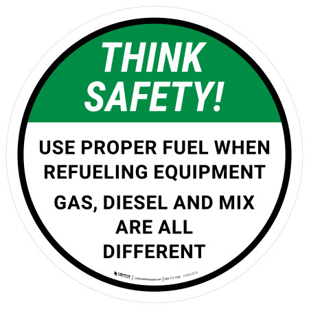 Think Safety: Think When Refueling Round - Floor Sign