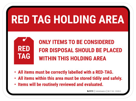 Red Tag Holding Area with Icon V2 Rectangle - Floor Sign