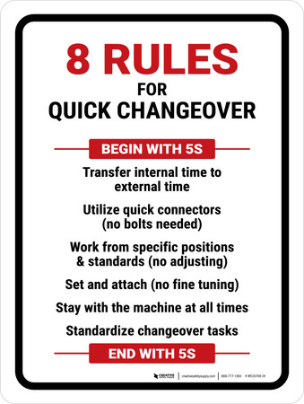 8 Rules For Quick Changeover Portrait - Wall Sign | Creative Safety Supply