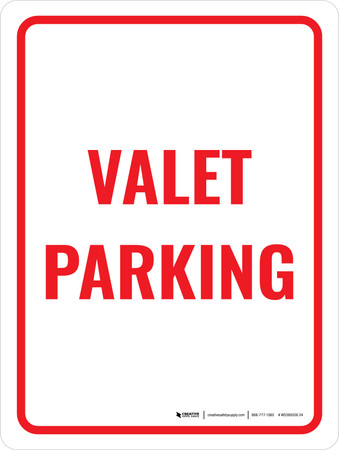 Valet Parking Sign Red/White Portrait - Wall Sign