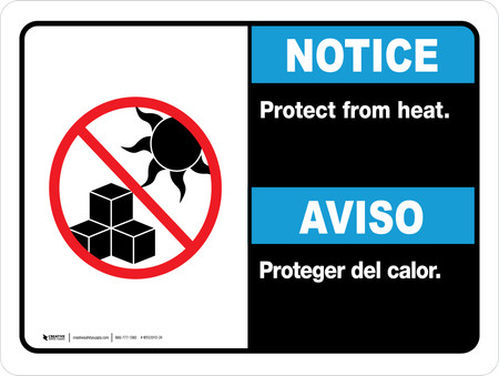 Notice: Protect From Heat Bilingual Spanish Landscape - Wall Sign