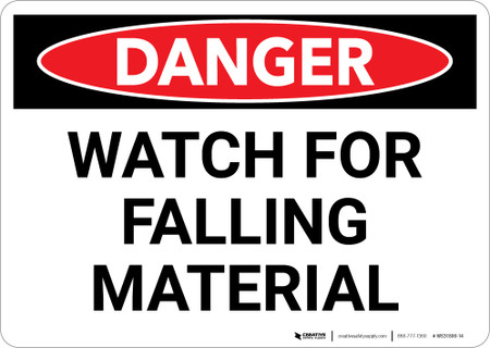 Danger: Watch Falling Material - Wall Sign