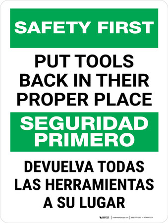 Safety First: Put Tools Back In Their Proper Place Bilingual Spanish ...