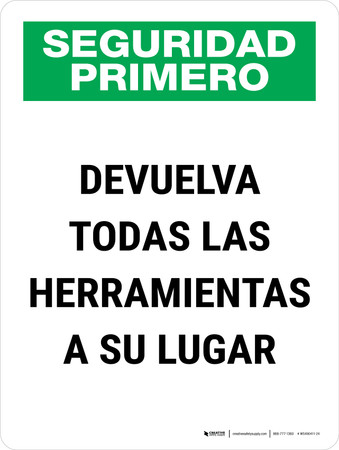 Safety First: Put Tools Back In Their Proper Place Spanish Portrait ...