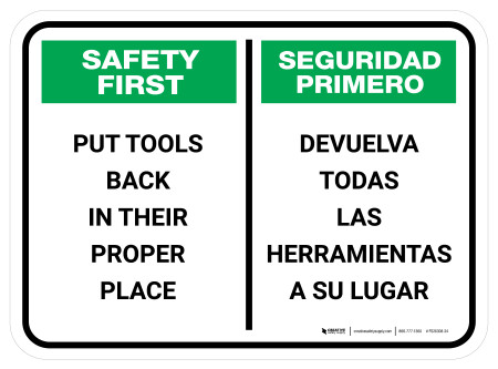 Safety First: Put Tools Back In Their Proper Place Bilingual Spanish ...