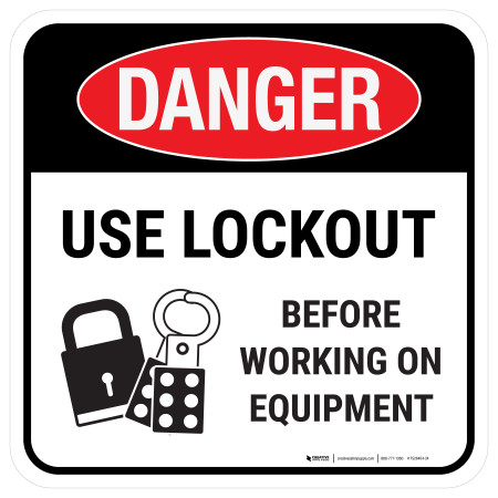 Danger: Use Lockout Before Working On Equipment Square - Floor Sign