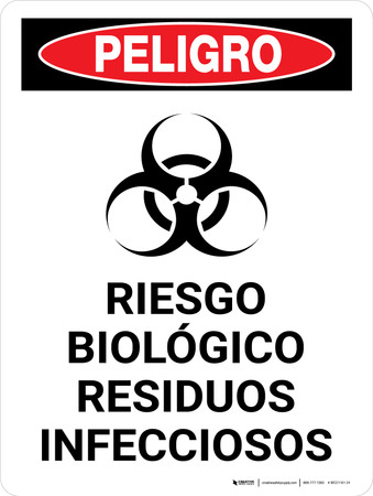 Peligro - Residuos Infecciosos de Riesgo Biológico Vertical - Wall Sign
