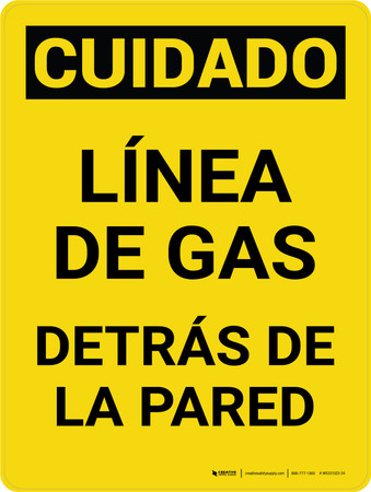 Cuidado - Línea de Gas Detrás de la Pared Vertical - Wall Sign