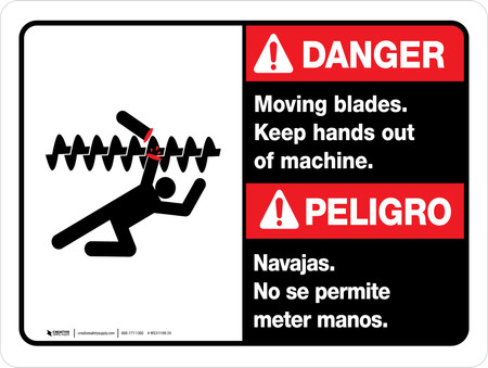 Danger: Moving Blades Keep Hands Out of Machine Bilingual Spanish ...