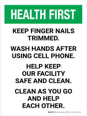 Health First: Keep Finger Nails Trimmed Portrait - Wall Sign
