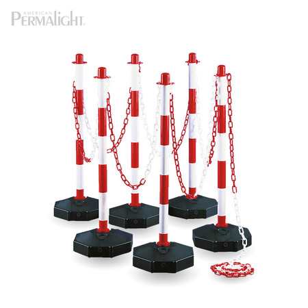 PERMALIGHT® Chained Red/White Divider Set - 6 Poles with Bases and Chains