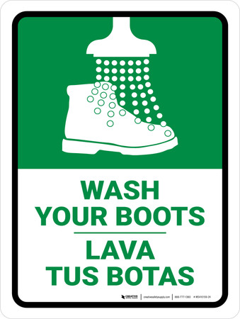 Wash Your Boots Bilingual Spanish Portrait - Wall Sign