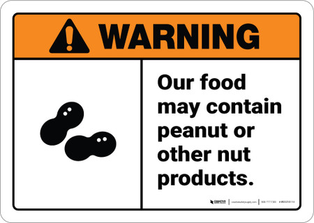 Warning: Food May Contain Peanut Or Nut Products With Graphic - Wall Sign