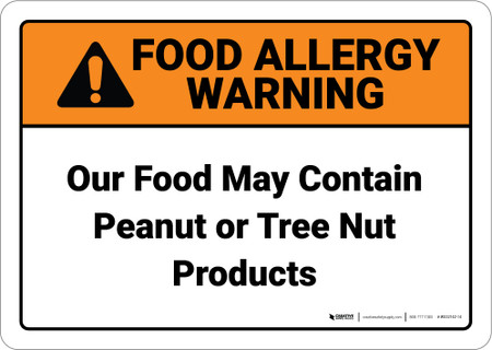 Warning: Food May Contain Peanut Tree Nut Tent - Wall Sign