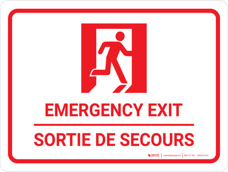 Sortie de secours (Emergency Exit Bilingual) Landscape French - Wall ...