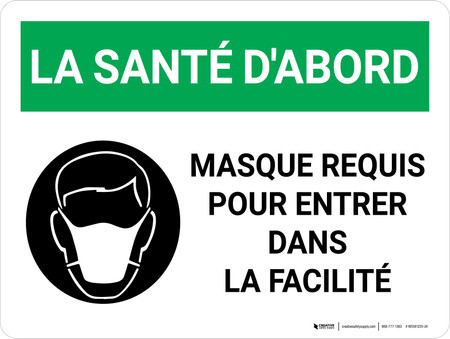 La santé d'Abord - Masque Requis pour Entrer dans la Facilité (Health ...