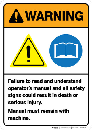 Warning: Failure To Read Operator Manual Could Result in Death ANSI ...