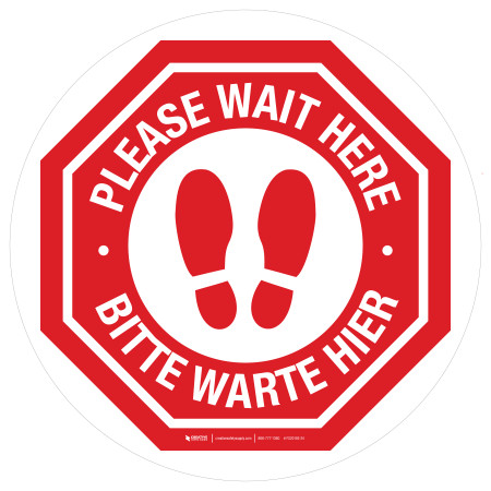 HALT Bitte Warte Hier (STOP Please Wait Here) Bilingual German - Floor ...