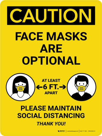 Caution: Maintain Social Distancing Mask Optional V2 Portrait - Wall ...