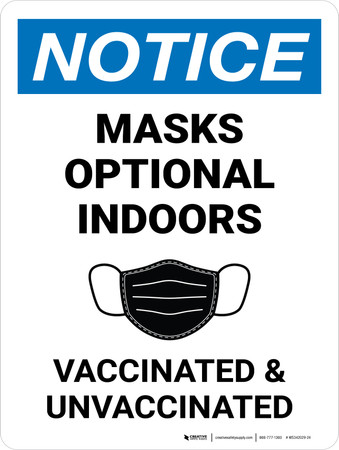Notice: Mask Optional Indoors Portrait - Wall Sign