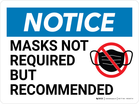 Notice: Face Masks Not Required But Recommended Landscape - Wall Sign ...