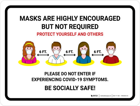 Be Socially Safe Masks Encouraged Landscape - Wall Sign