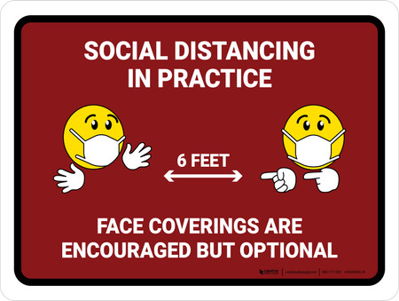 Social Distancing In Practice Red With Emoji Landscape - Wall Sign