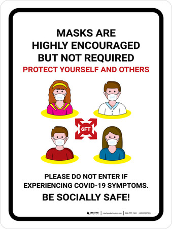 Be Socially Safe Masks Encouraged Portrait - Wall Sign
