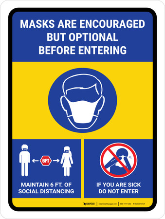 Mask Encouraged But Optional Distancing With Icon Portrait - Wall Sign