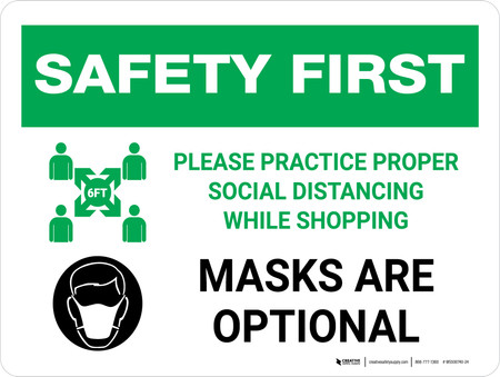 Safety First: Shopping Mask Are Optional Landscape - Wall Sign