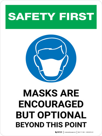 Safety First: Masks Are Encouraged But Optional Portrait - Wall Sign