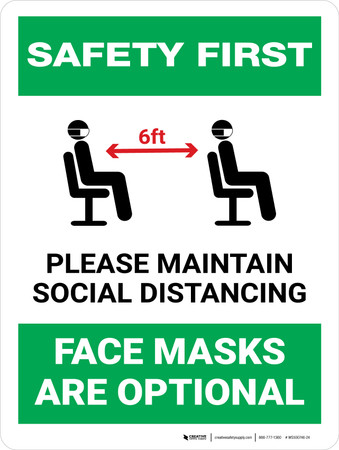 Safety First: Masks Are Optional Distancing Portrait - Wall Sign