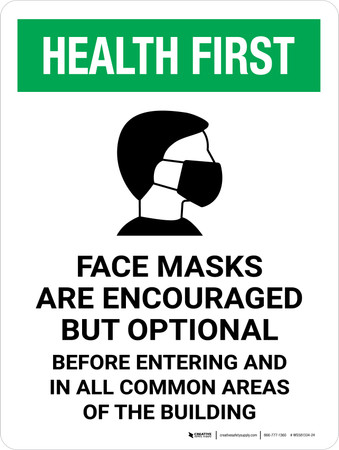 Health First: Mask Encouraged In Building Portrait - Wall Sign