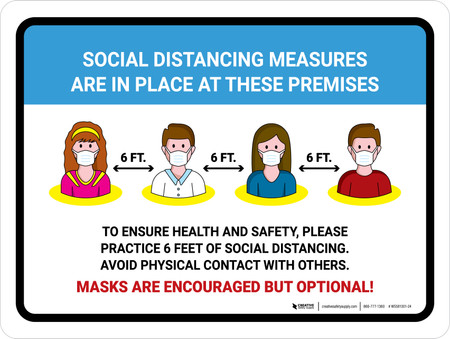 Social Distancing In Place Mask Encouraged Landscape - Wall Sign