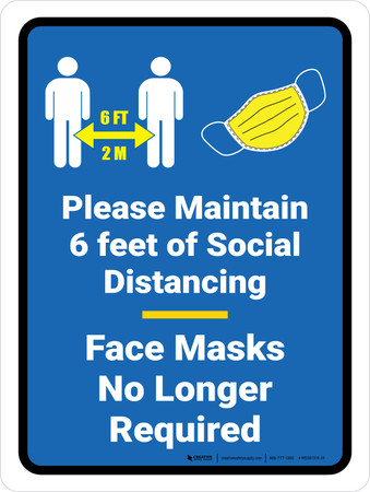 Maintain Social Distancing Mask No Longer Required Portrait - Wall Sign