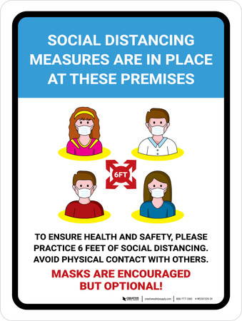 Social Distancing In Place Mask Encouraged Portrait - Wall Sign