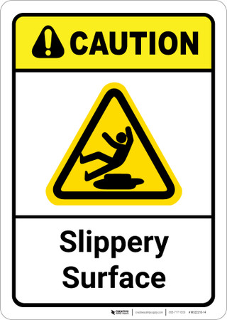 Caution: Slippery Surface ANSI - Wall Sign