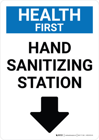 Health First - Hand Sanitizing Station Arrow Down Portrait - Wall Sign ...
